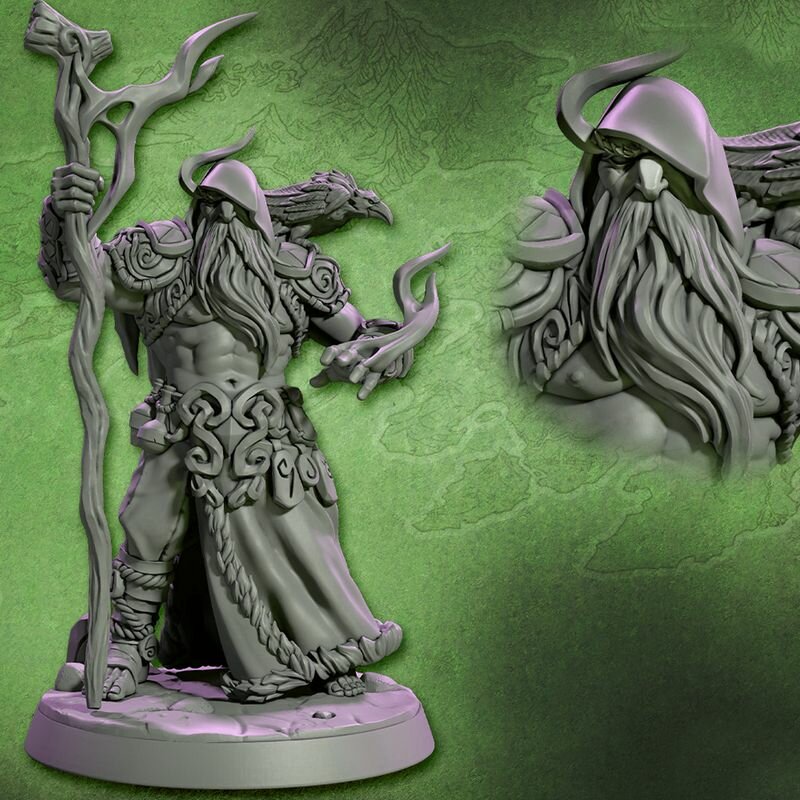 Друид Колдун, Эльф Шаман 40мм (доп. класс: Маг, Варвар, Берсерк, Некромант) миниатюра для DnD (ДнД) и других Настольных игр (НРИ, Варгеймов или РПГ), фентези тематика