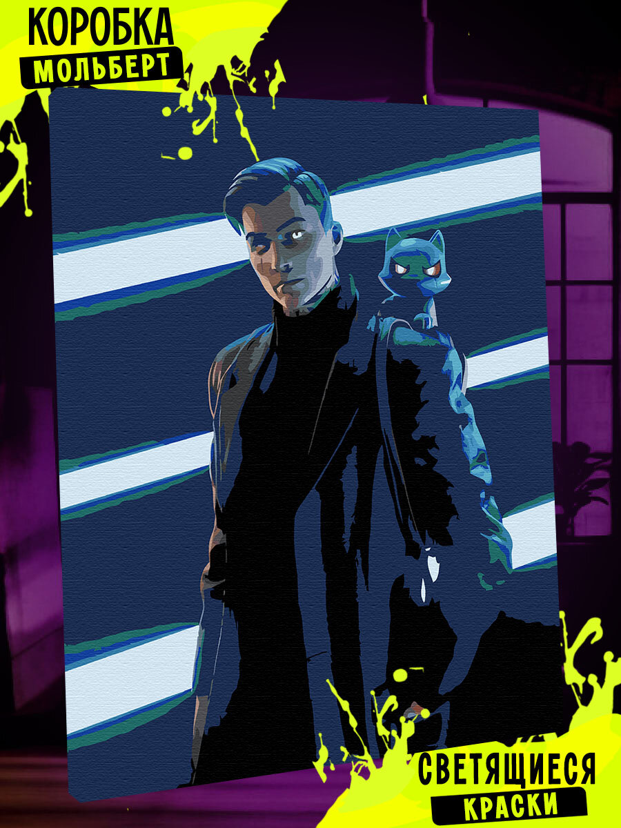 Картина по номерам светящаяся в темноте Fortnite кот холст на подрамнике 40х50