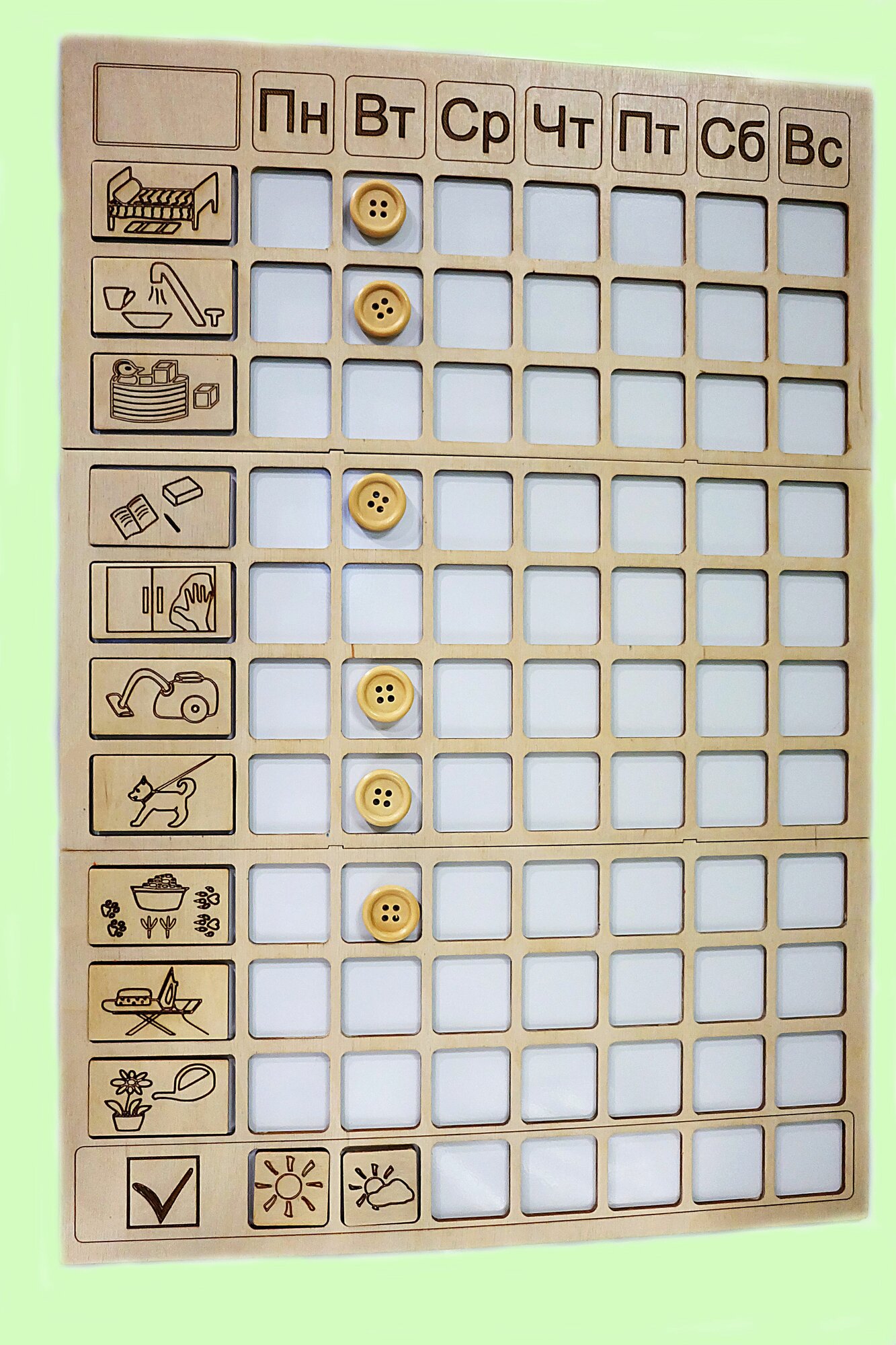 Планер домашних дел для дошкольника "Дупло Дятла", магнитный, деревянный, настенное размещение, для дома, 42x29 см