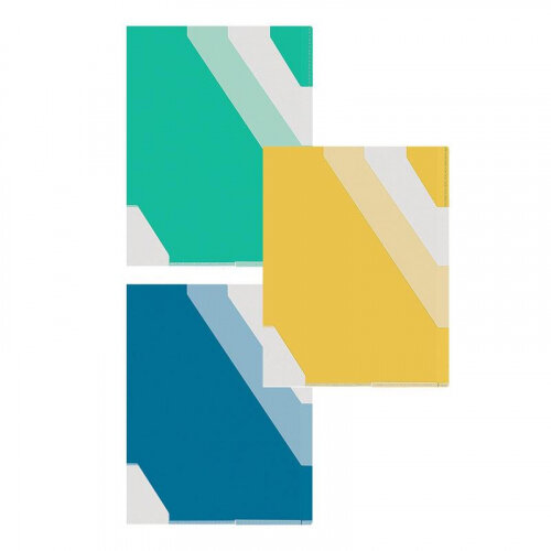 Папка уголок Комус с цв. клап. и 3 цв. разделителями, 10 шт/уп. в асс.