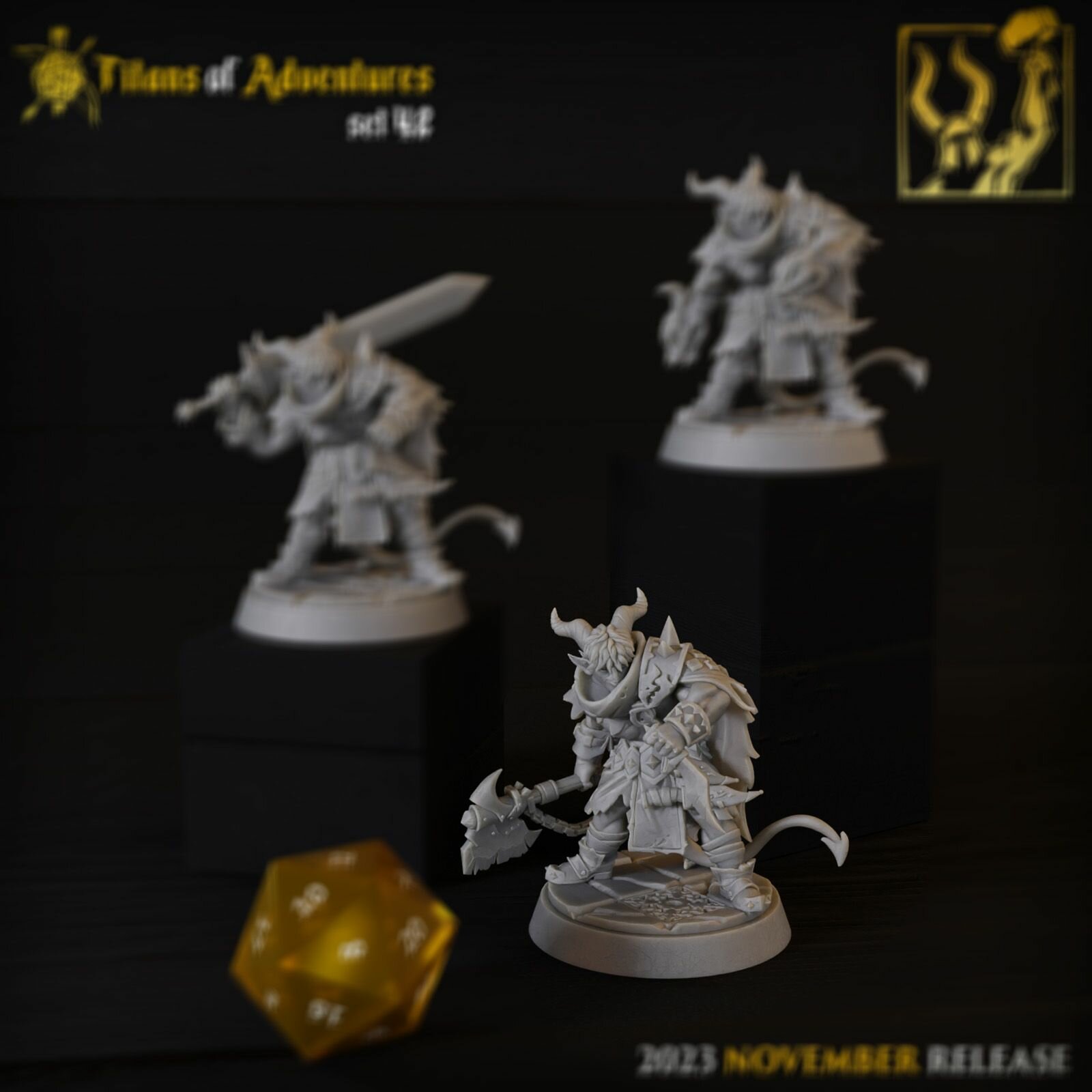 Миниатюра D&D 'Тифлинг пират с топором' масштаб 32 мм (DnD, Dungeons & Dragons, ДнД, Подземелья и Драконы, Pathfinder)