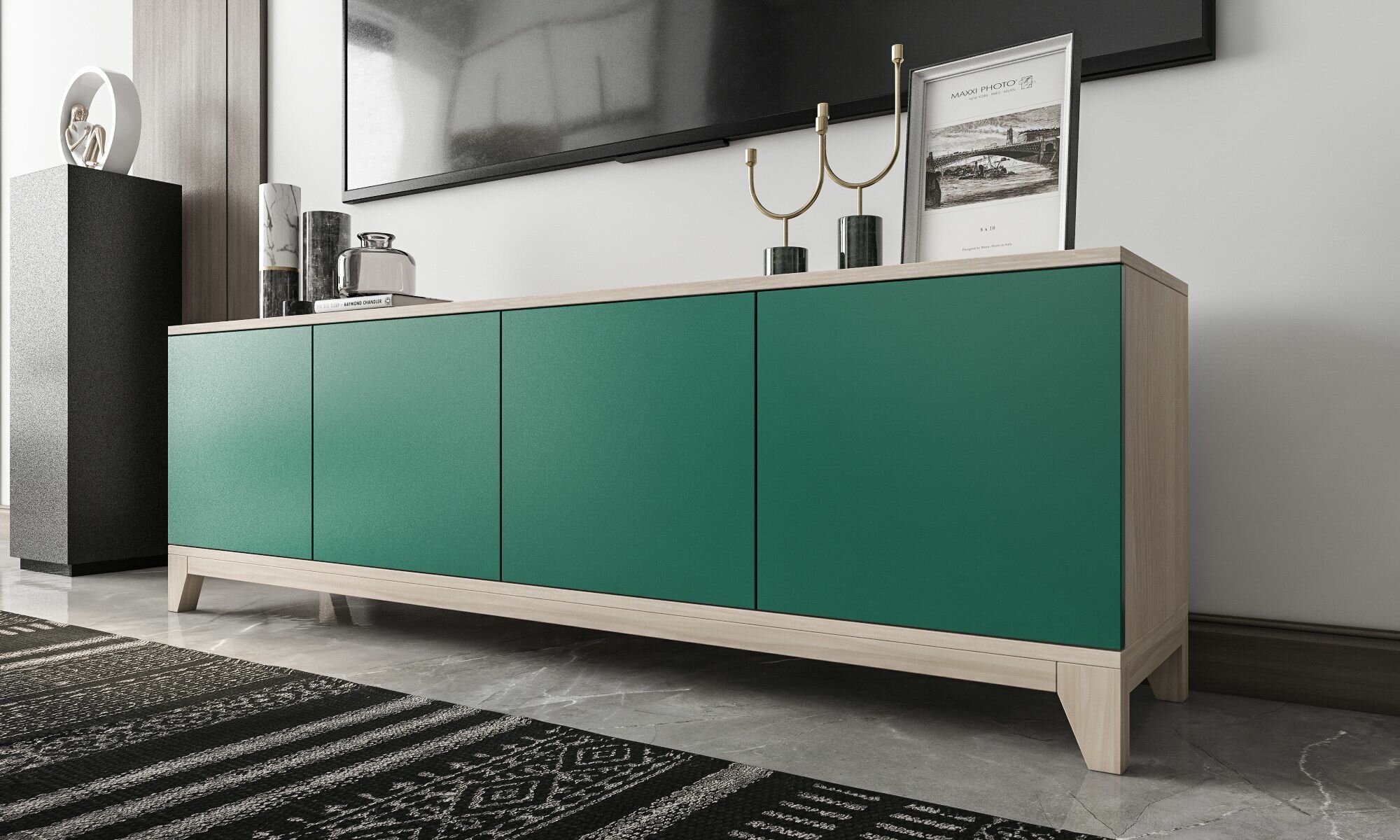 Комод с распашными дверцами Хельга 6 МДФ 160х50х40 Кремона шампань / Аквамарин