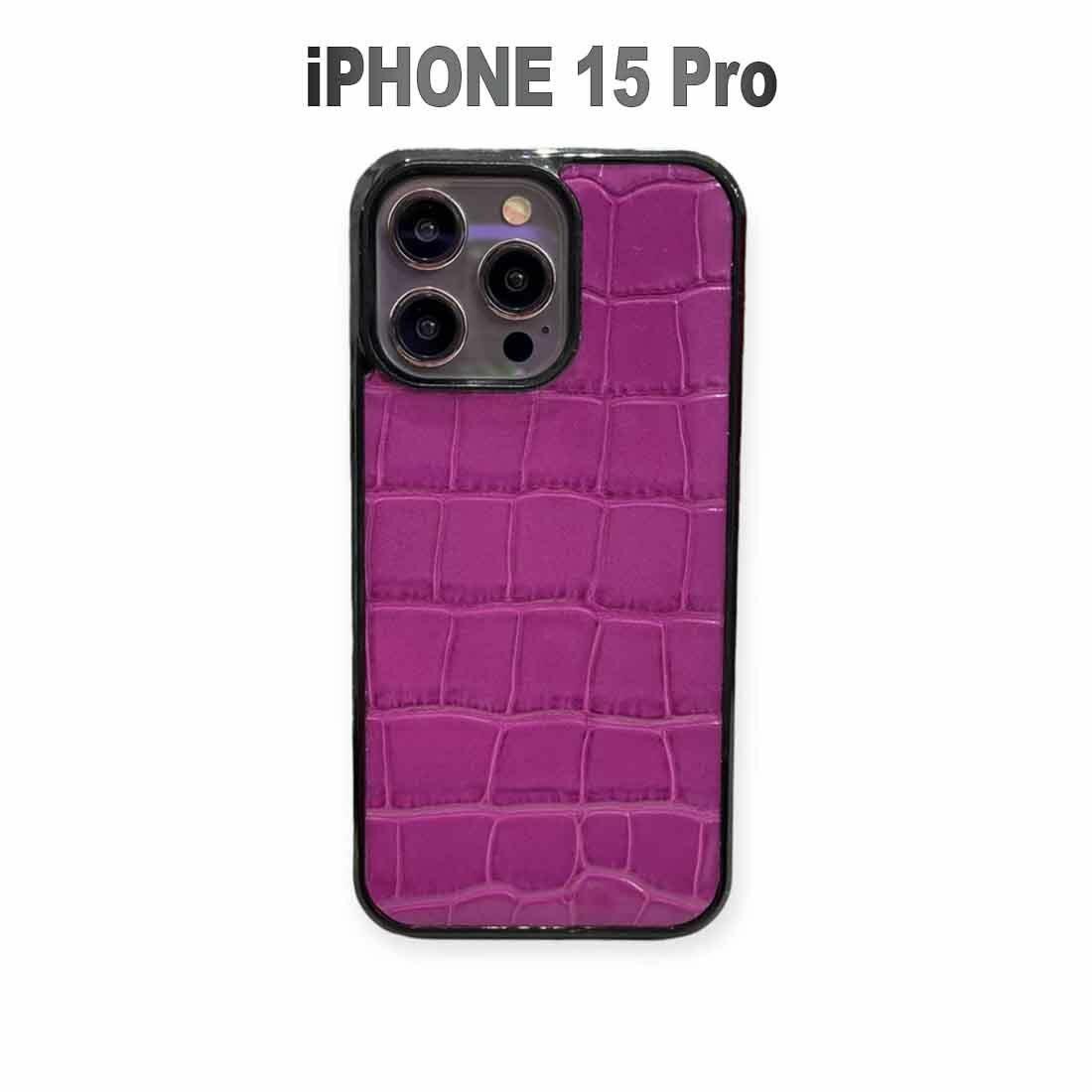 Чехол для IPhone 15 Pro из фиолетовой натуральной кожи