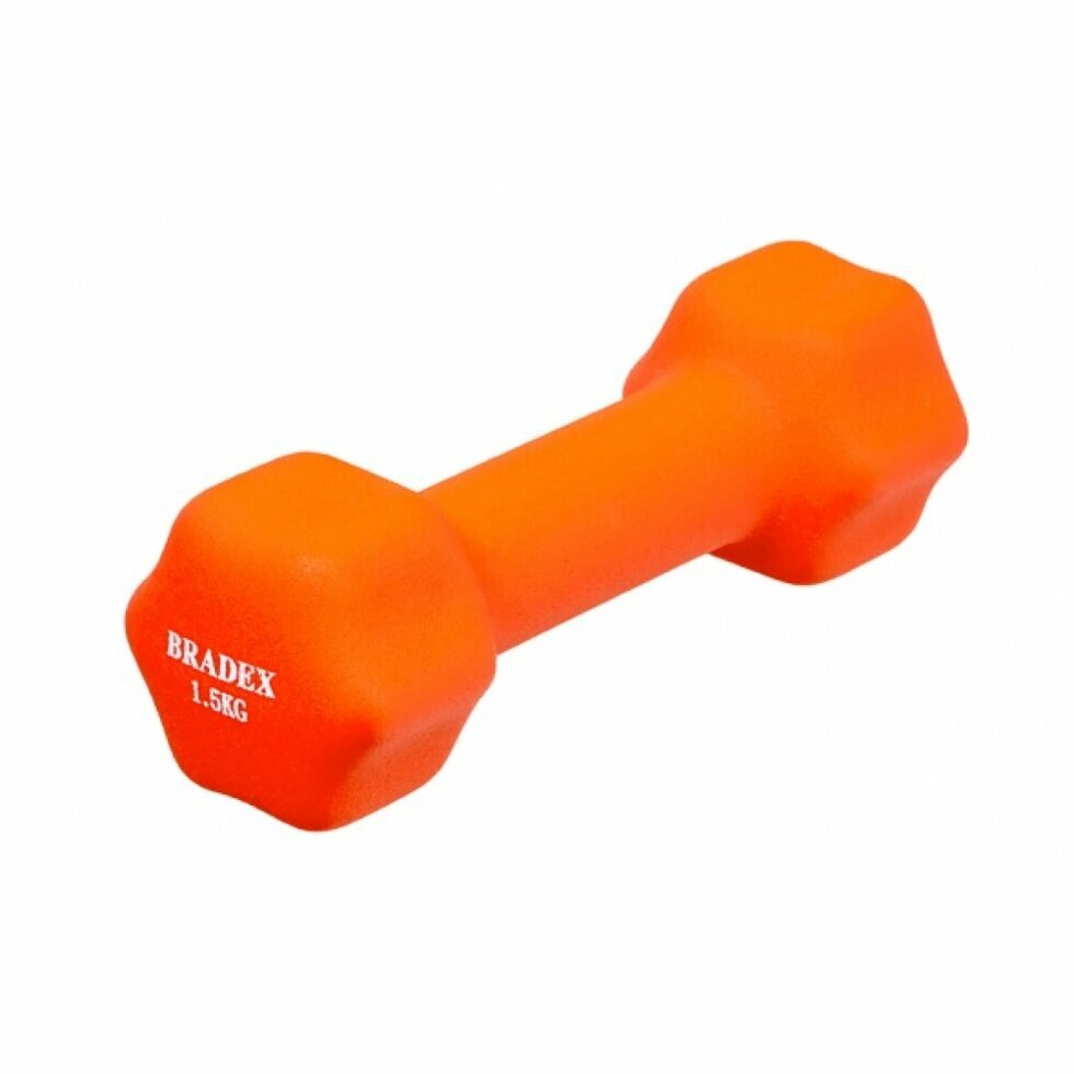 Гантель BRADEX SF 0541, неопреновое покрытие, оранжевая, 1,5 кг 2 шт.