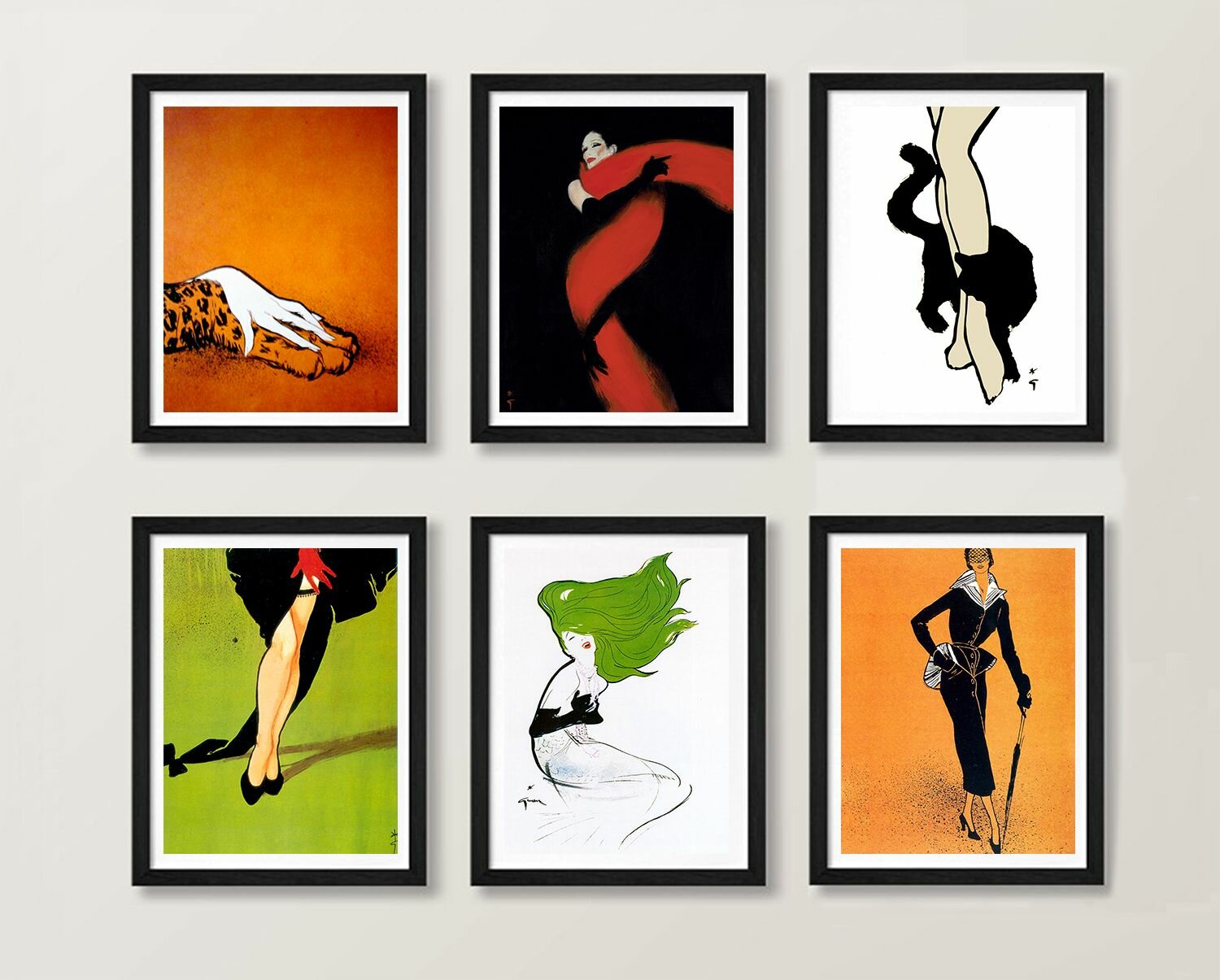 Набор плакатов Ретро Мода Rene Gruau - Женский портрет Рене Грюо 6 шт А4 без рамы