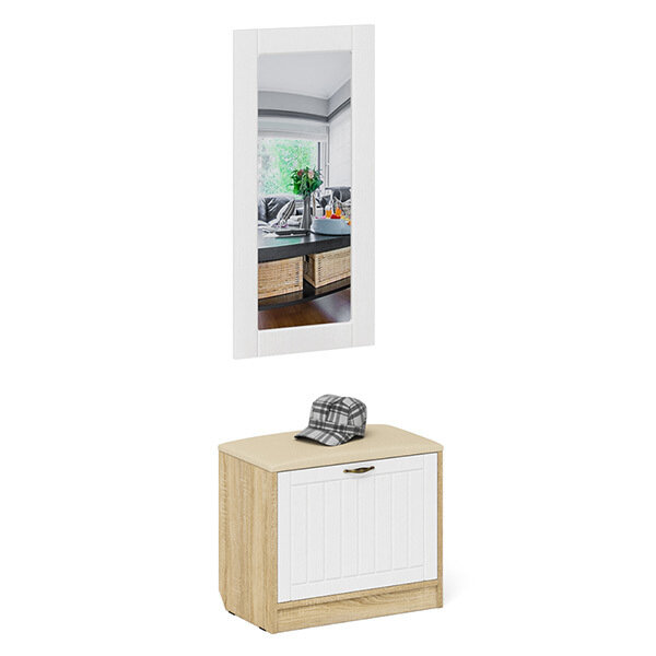 Прихожая П-6 Тумба + Зеркало, цвет дуб сонома/фасады МДФ белое дерево фрезеровка прованс