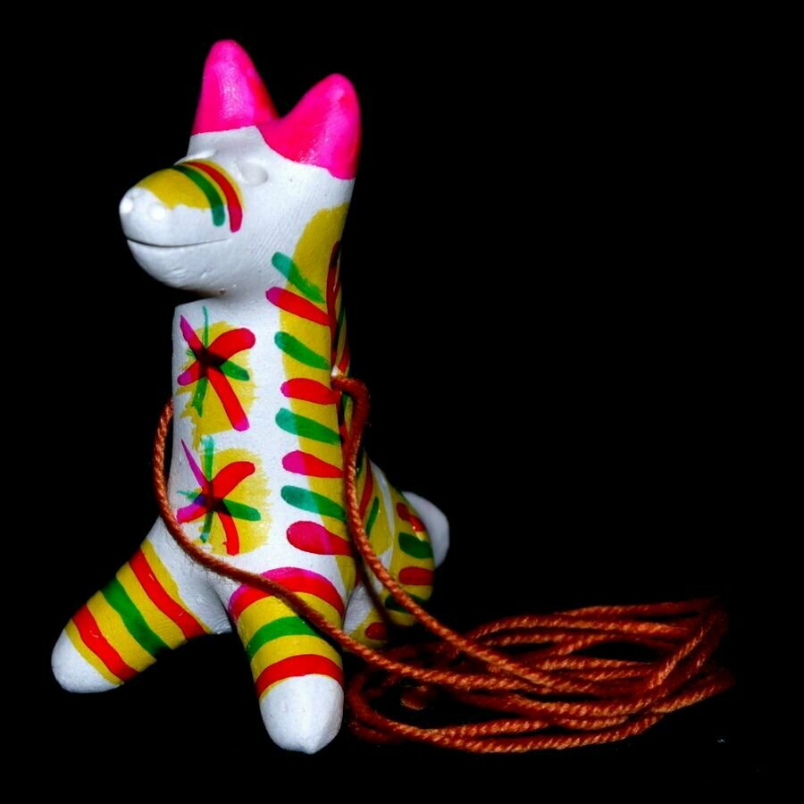 Свисток на веревочке "Лиса", Филимоновская глиняная игрушка, ручная авторская работа