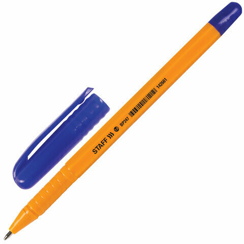 100 шт. Ручка шариковая STAFF "EVERYDAY BP-247 Orange", синяя, шестигранная, корпус оранжевый, линия письма 0,5 мм, 142661