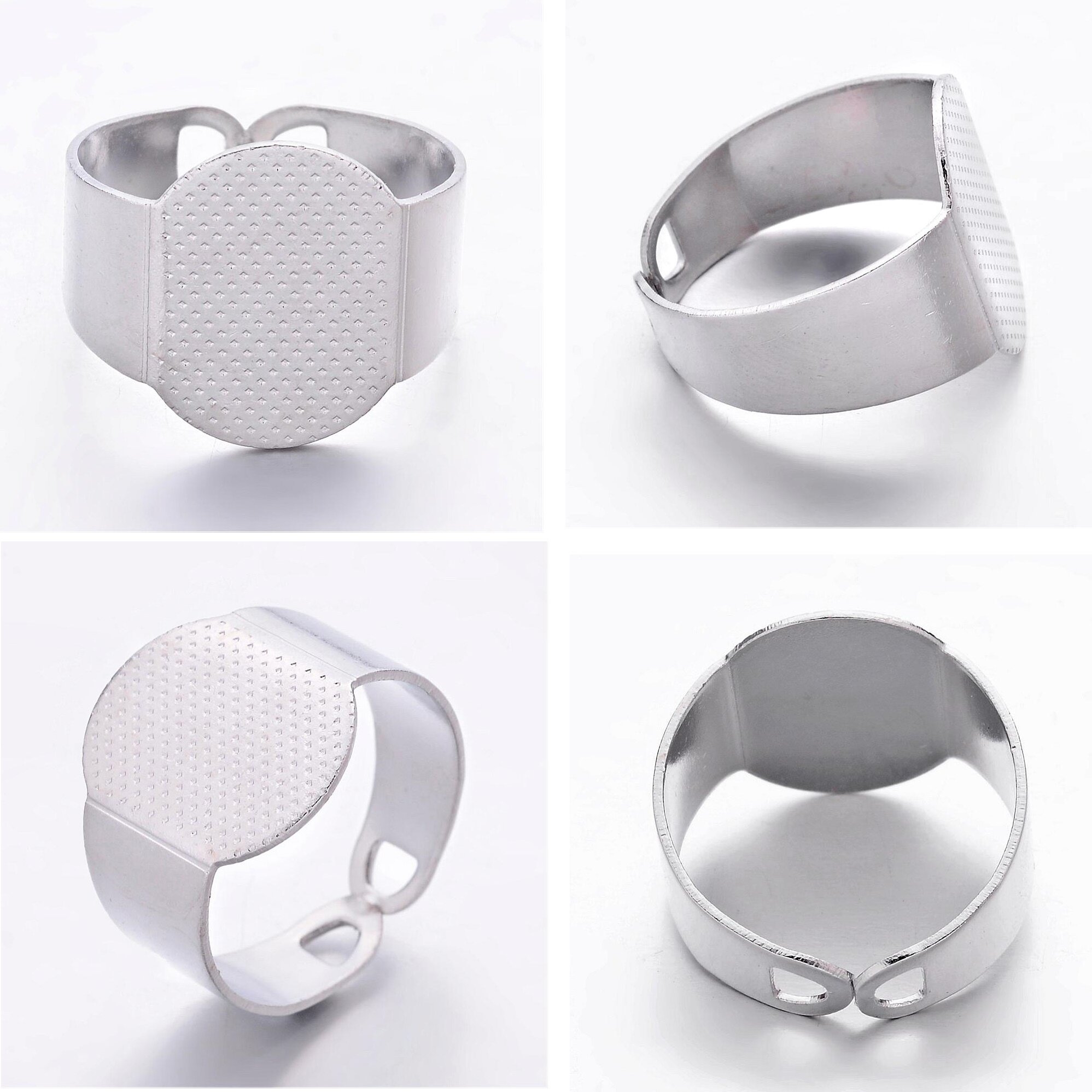 Основа для кольца, регулируемого размера, с плоской овальной платформой 15.3х12мм, базовый материал - латунь, стального цвета, 2 шт.