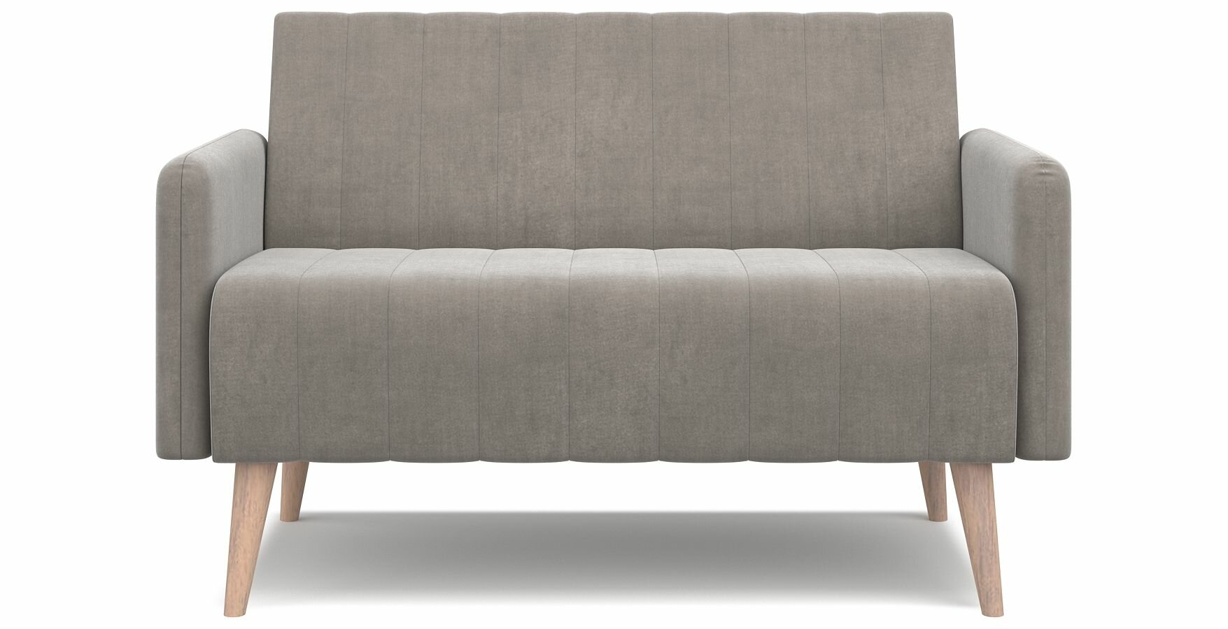 Прямой диван PUSHE Норман 2 с подлокотниками, нераскладной, для кухни, прихожей, балкона, детской, светло-серый Velutto 08