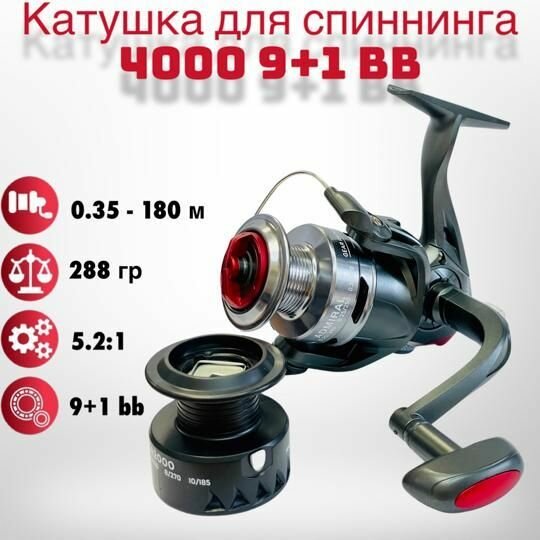 Катушка безынерционная для спиннинга Admiral 4000 9+1 bb
