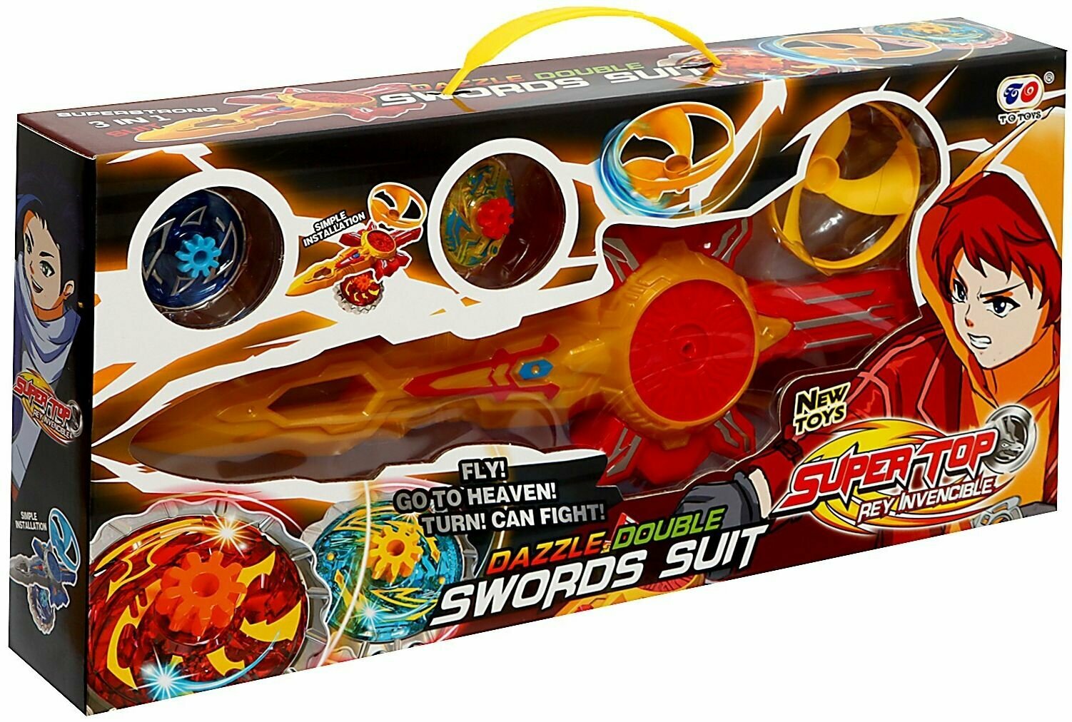 Игровой набор "Супер меч", крутящиеся волчки с двойным запуском, фигурка и летающий диск, детские пусковые игрушки, цвет микс