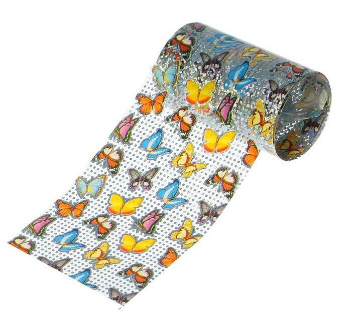 Переводная фольга для дизайна ногтей "Бабочки", 4см, 50см, разноцветная