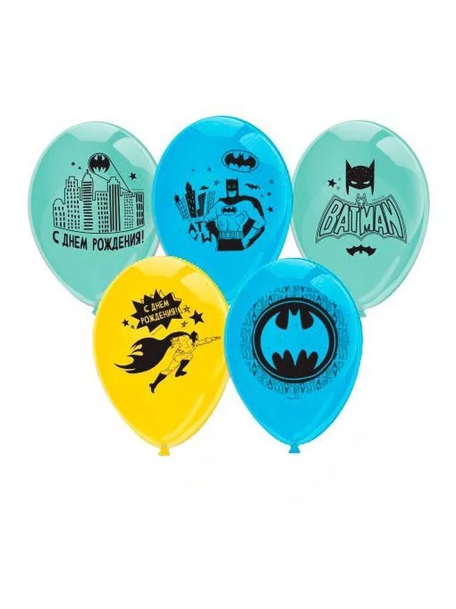 Бэтмен, Ассорти Пастель, латексный шар (12"/30 см ) 5 шт. / ND PLAY, Россия