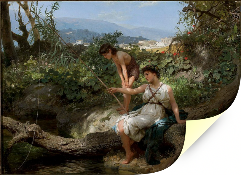 "Римская идиллия. Рыбалка", Семирадский Г. И, картина для интерьера (репродукция) (50х36 см / без подрамника)