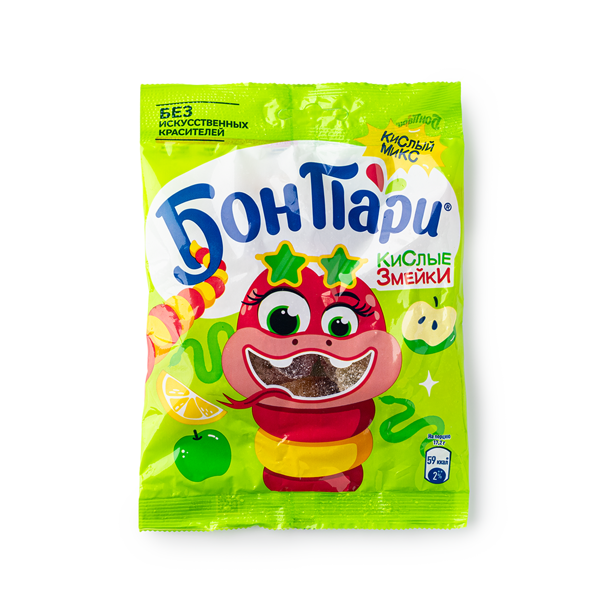 Мармелад Бон Пари "Кислые змейки", жевательный, ассорти, натуральный, 120 г