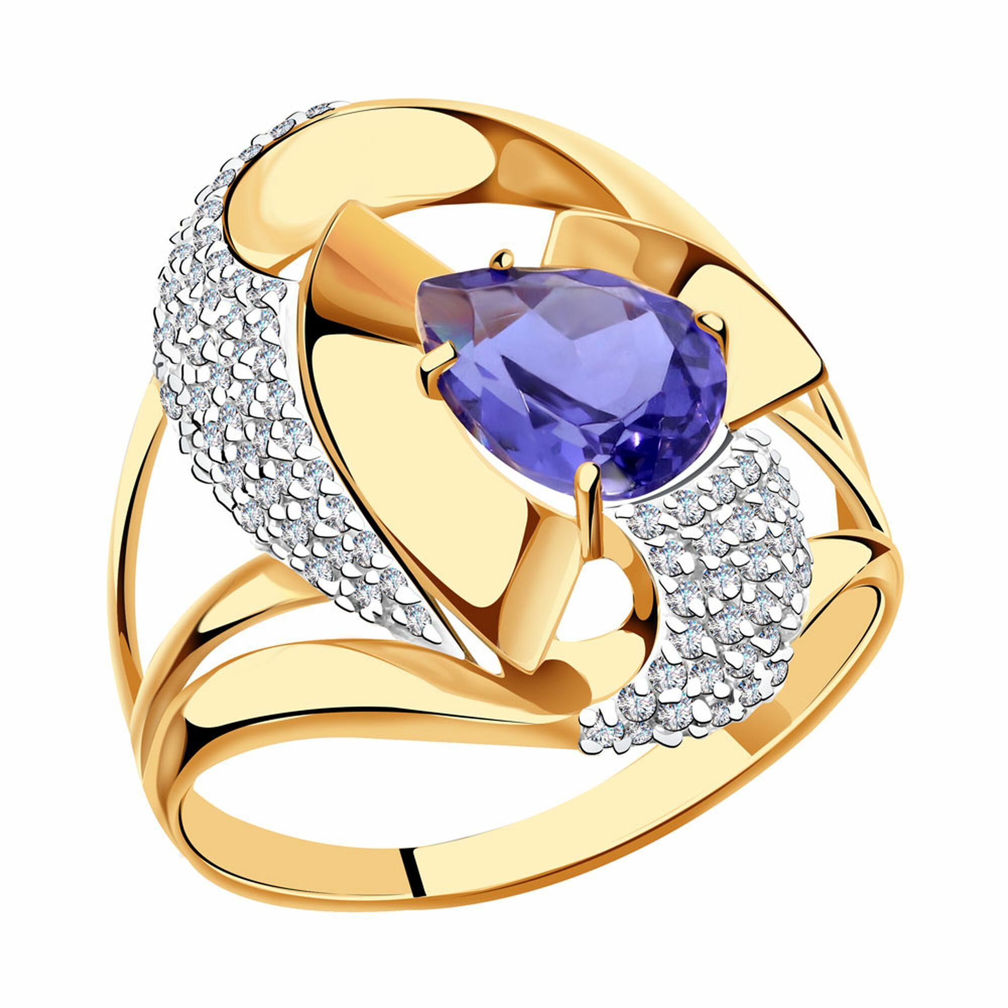 Кольцо, красное золото, 585 проба, танзанит, фианит