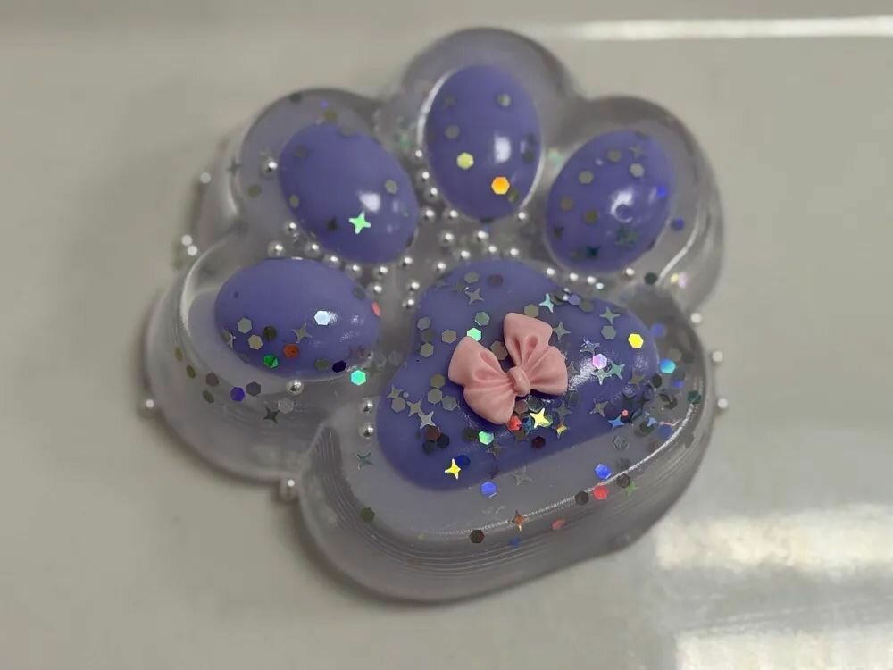 Сквиш лапка прозрачная с голубыми подушечками 1шт (130мм*115мм*20мм) / Игрушка антистресс / Лапка