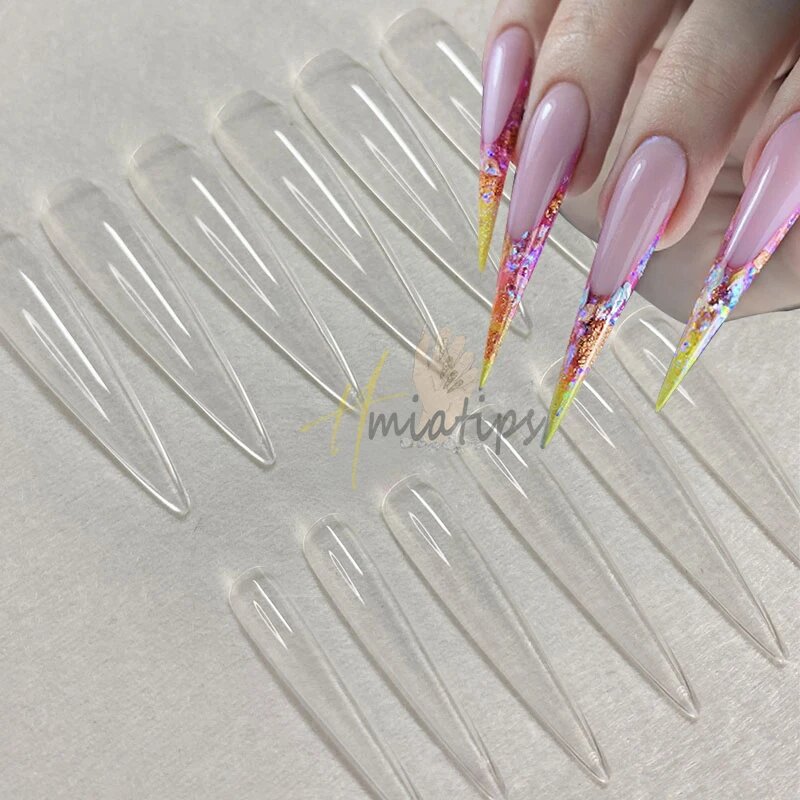 Гелевые типсы для наращивания ногтей Gel X, прозрачные, 120 шт. 3XL Stiletto 120pc