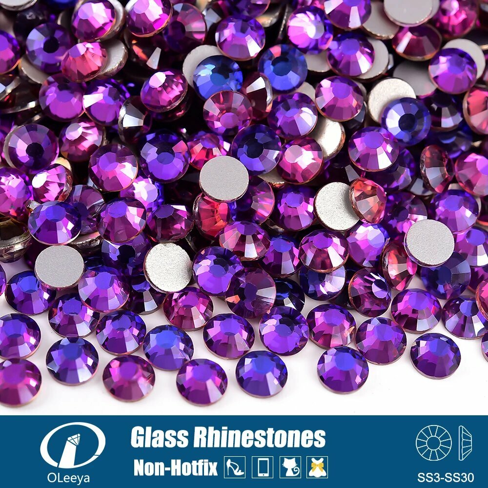 Стразы OLeeya стеклянные фиолетовые бархатные SS4-SS30 SS16-1440pcs