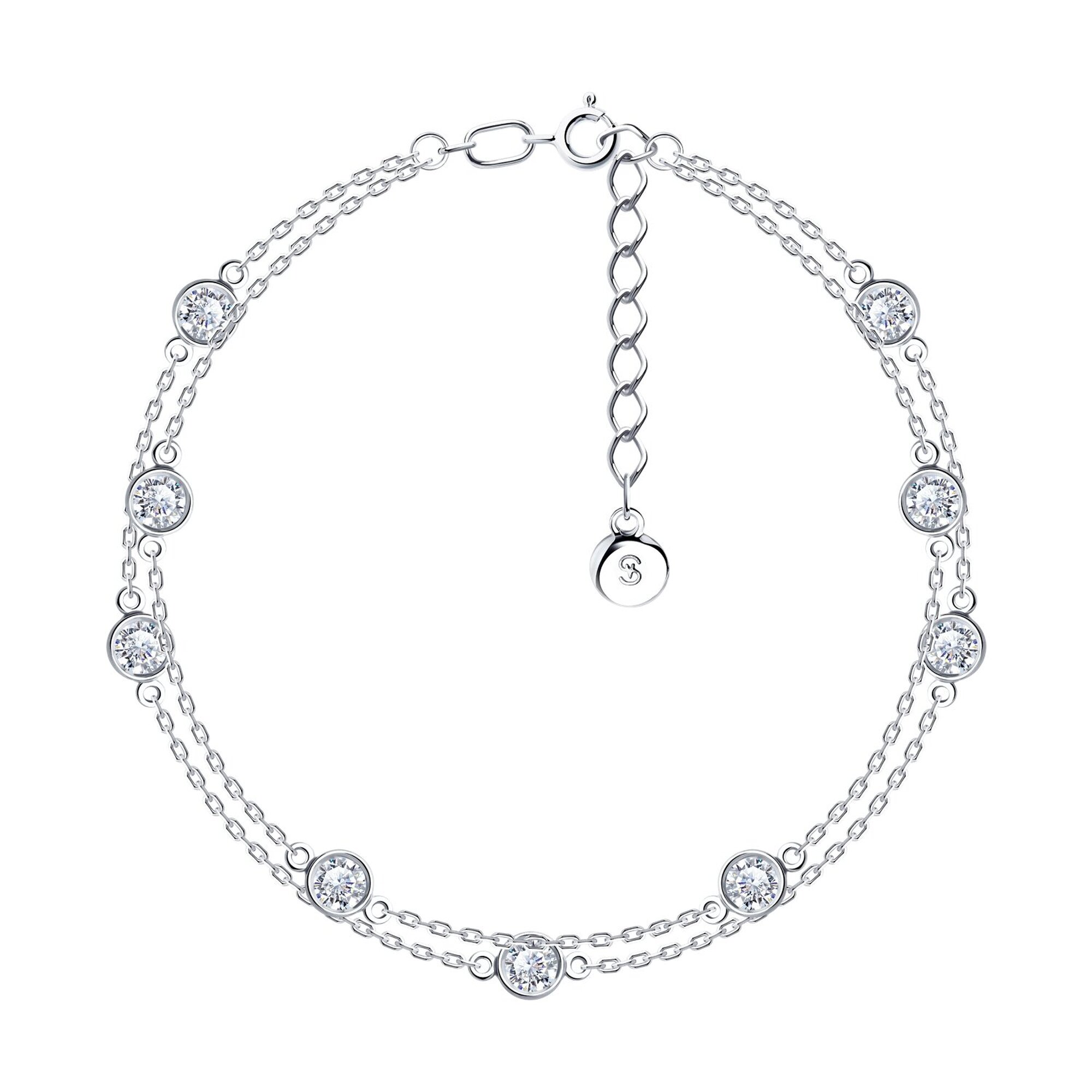 Браслет Diamant online, серебро, 925 проба, родирование, фианит