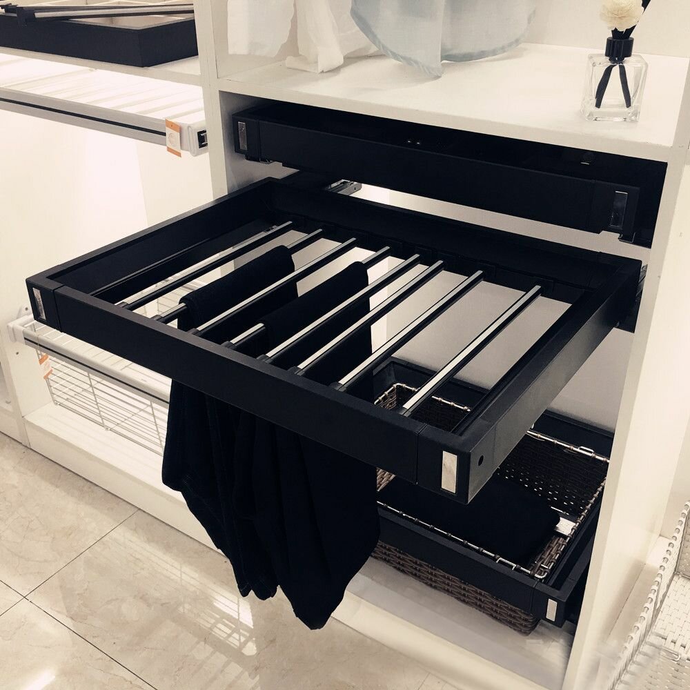 Брючница выдвижная для шкафа/штанга для шкафа, Выдвижной,(450-600)*478*90мм, черное