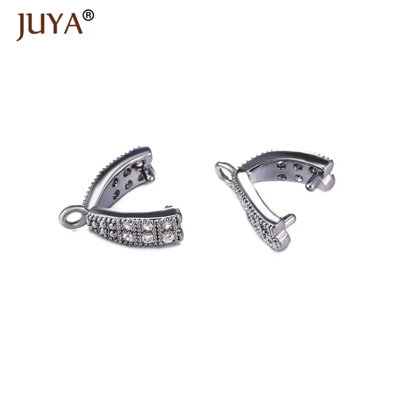 Застежки-подвески хрустальные агатовые Juya Серебряный, black 2pcs