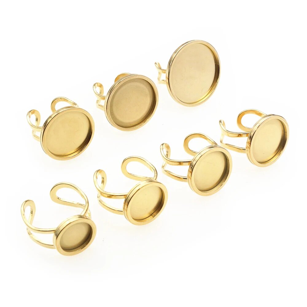 5 шт. регулируемые кольца для кабошонов Wadsfred из нержавеющей стали 18 мм, Gold Color