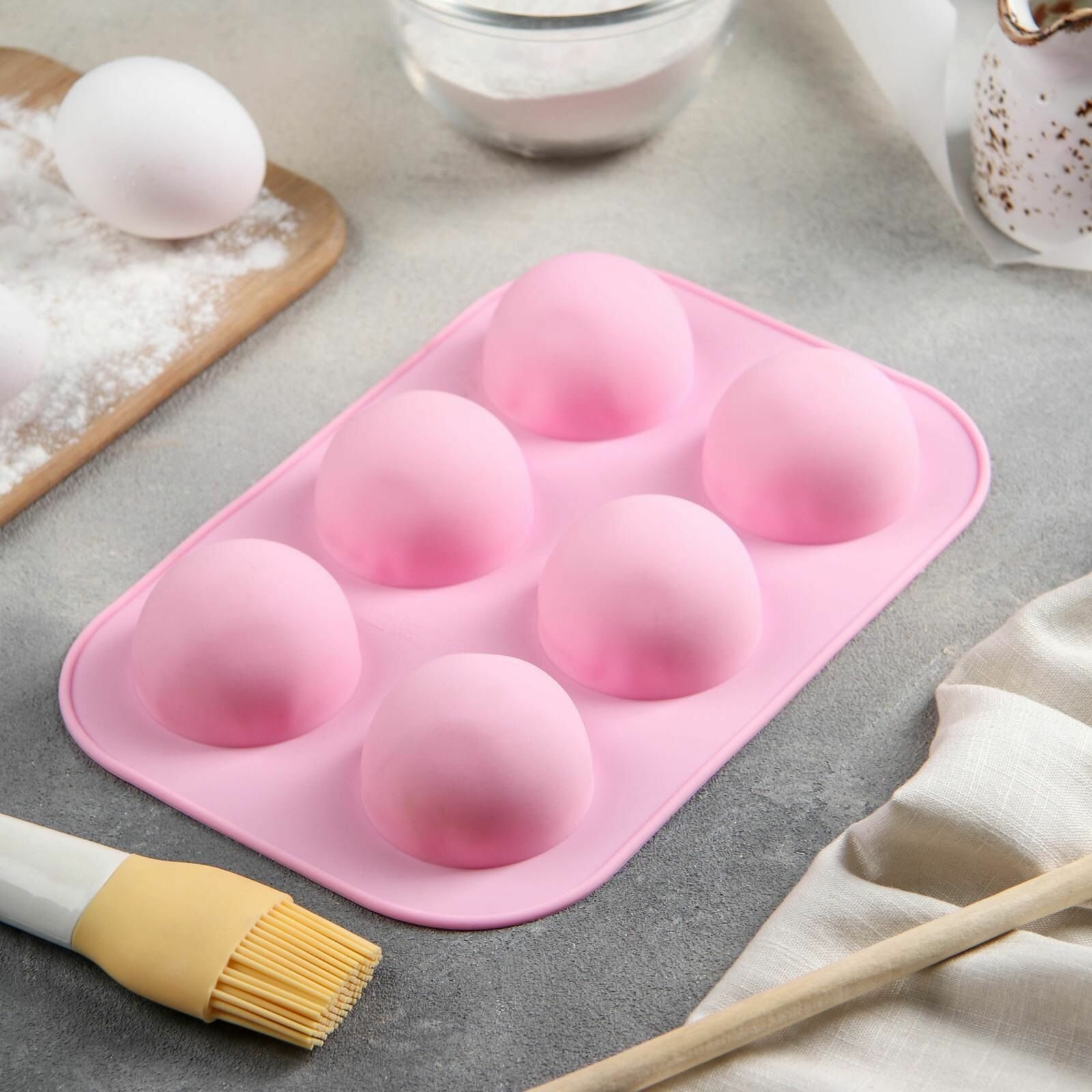 Форма для выпечки "Полусфера", силикон, d- 5,5см, h- 2,7см, количество ячеек 6шт