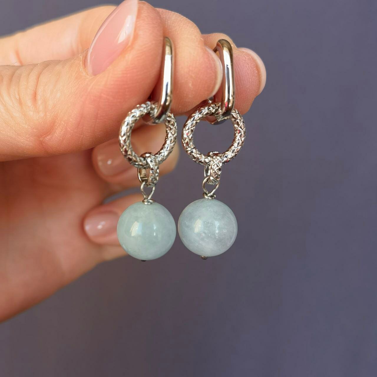 Серьги конго, аквамарин