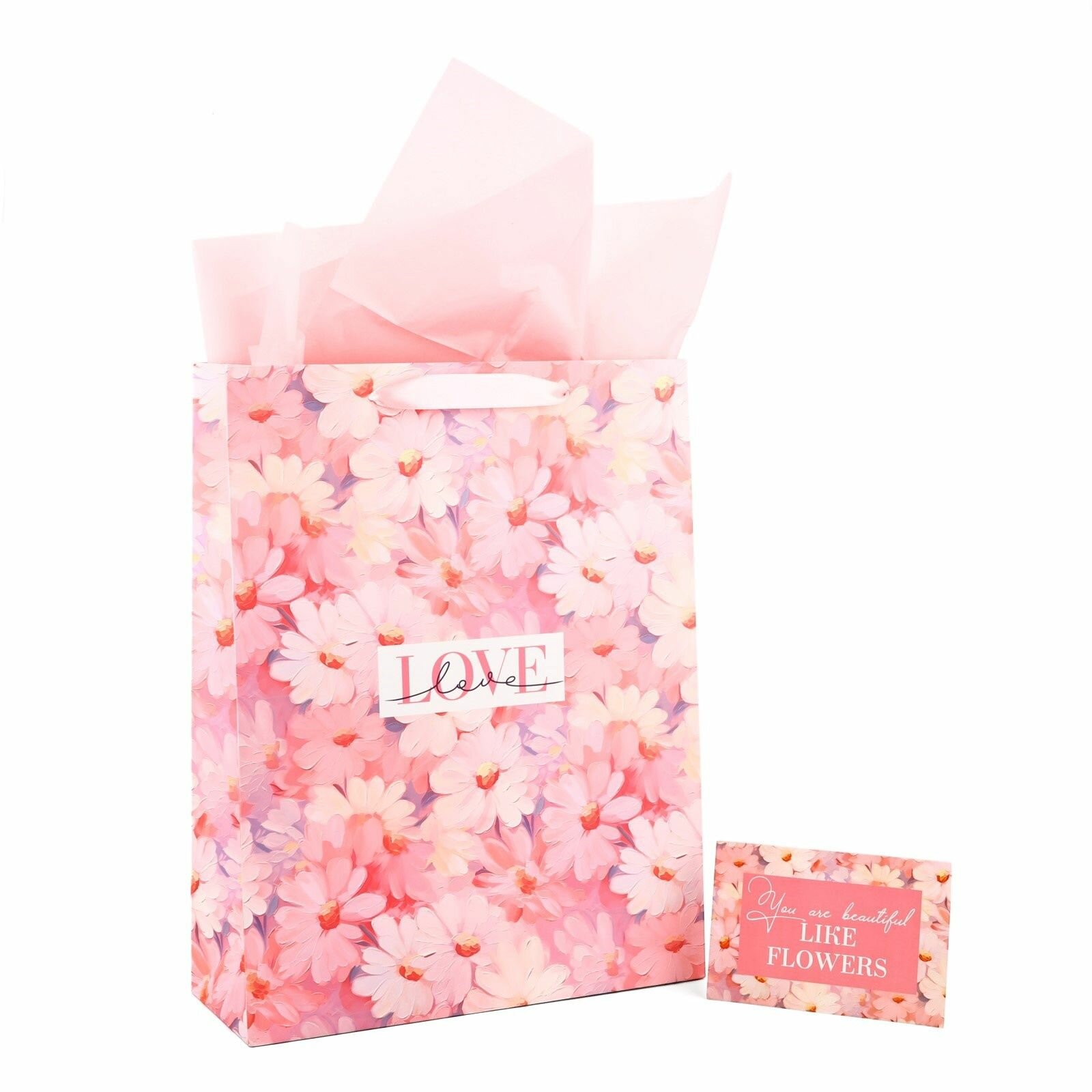 Пакет ламинированный двухсторонний Цветы , с тишью и открыткой, L, 40 31 11,5