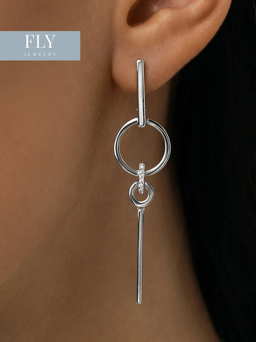 Серьги, серебро, 925 проба, родирование, фианит