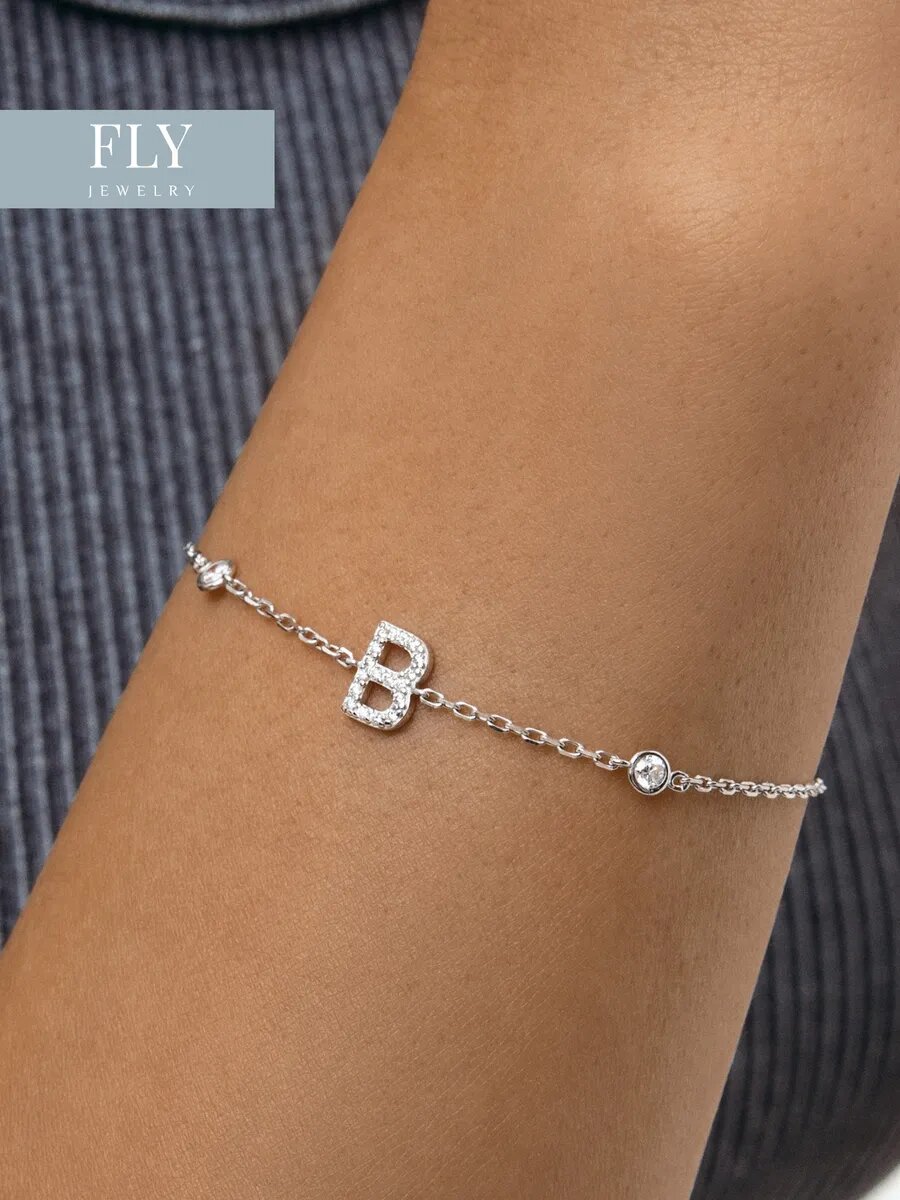 Браслет, серебро, 925 проба, родирование, фианит