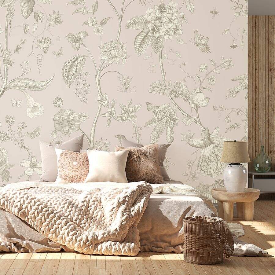 Фотообои в кухню полевые цветы бежевые 9-1864-S 265 х 270 см (ВхШ) Бесшовные, флизелиновые, влагостойкие обои MasterFresok