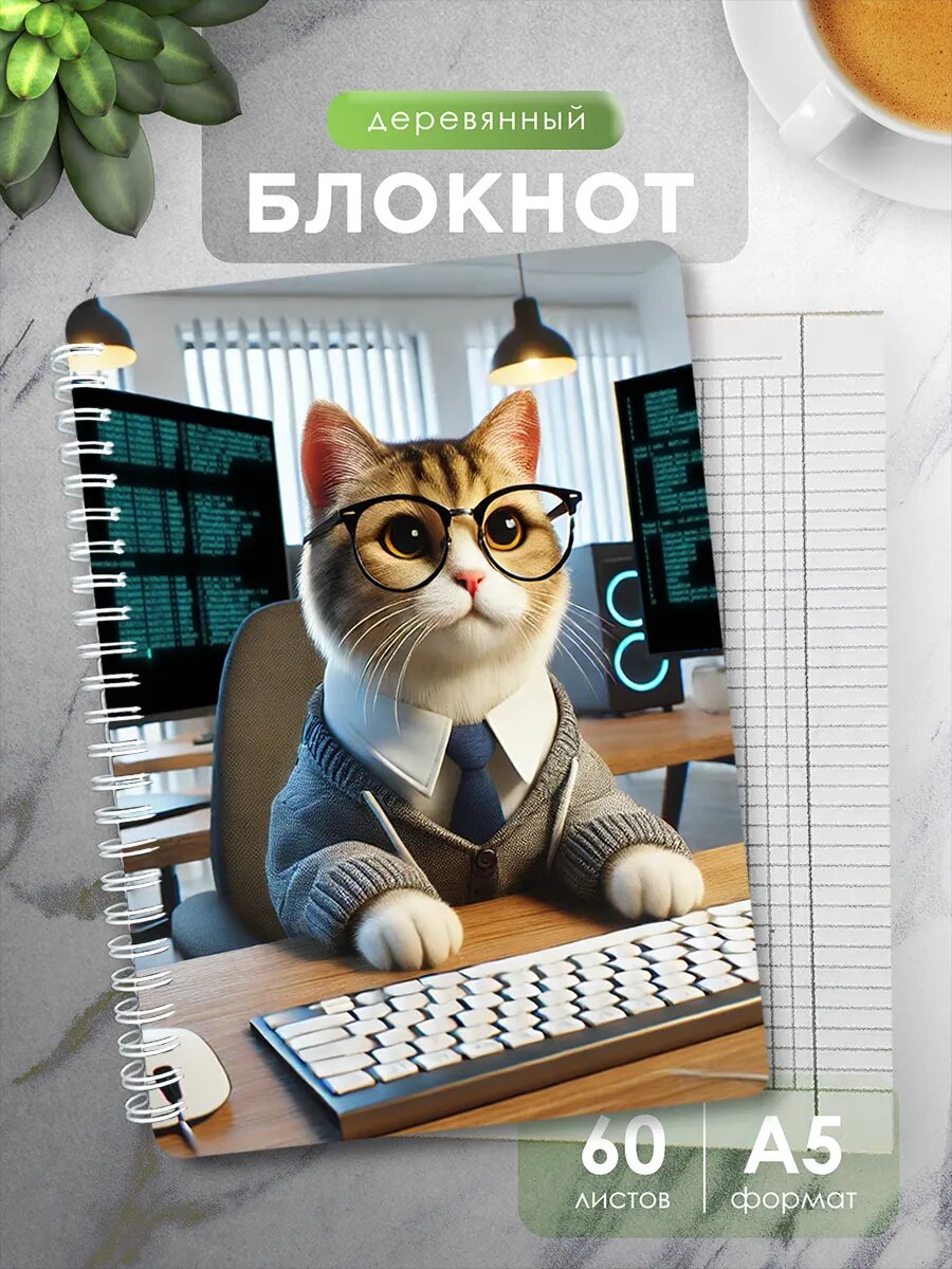 Блокнот деревянный Wood-Book с принтом подарок специалисту по информационным технологиям