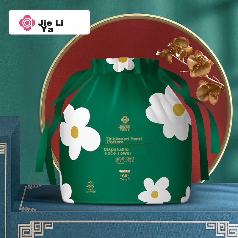 Jieliya Disposable Facial Cleansing Wipes, Thickened Pearl Texture, 60 Pieces, for Adults And Children, Face Cleaning, Makeup Removal, Cotton Pads, Roll-On Cotton Soft Wipes for Women