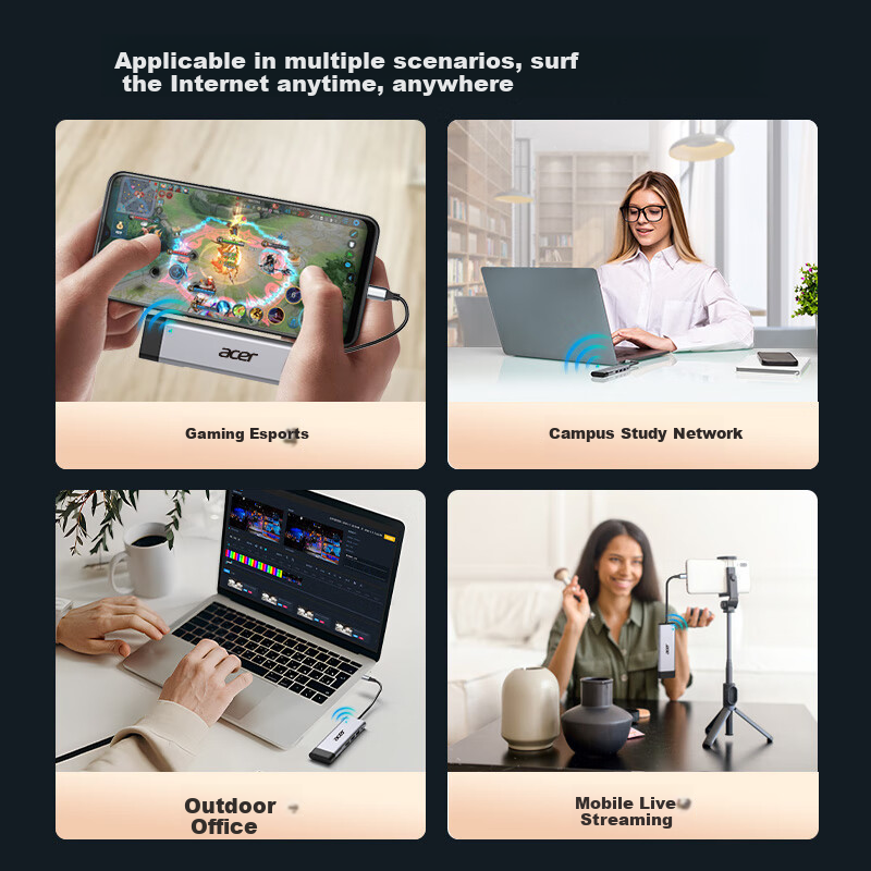 Acer Type-C док-станция с SIM-картой 4G интернет HDMI 4K 60 Гц PD зарядка 4 порта для ноутбуков Цвет：WiFi док-станция