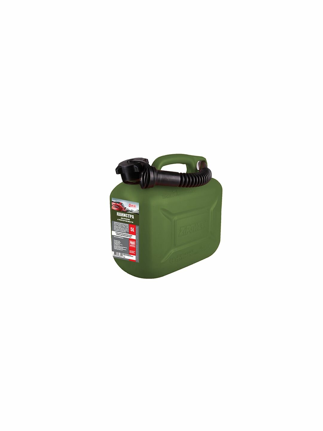 Канистра для бензина пластиковая 5л, с крышкой и лейкой, оливковая, 3TON PROFI 55330