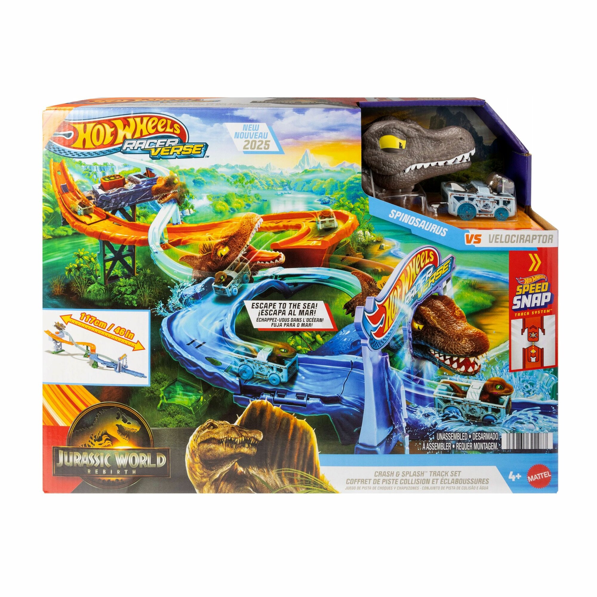 Игрушечный трек Hot Wheels RacerVerse Jurassic World - Гоночная трасса Морская погоня за динозавром - Хот Вилс JFP32