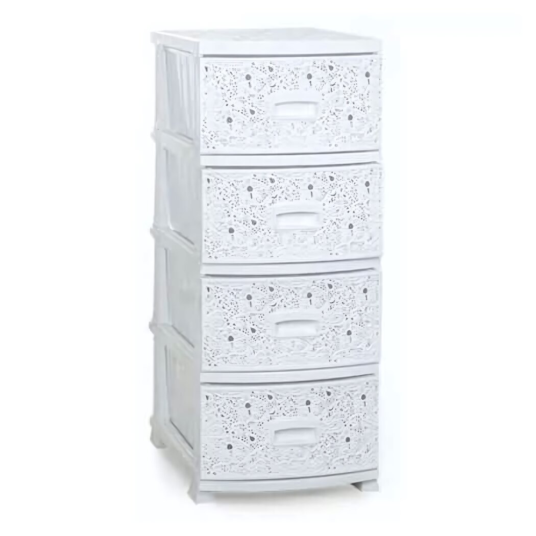 Комод декор 4-х ажур белый, стильный, практичный, из пластика, 4 ящика