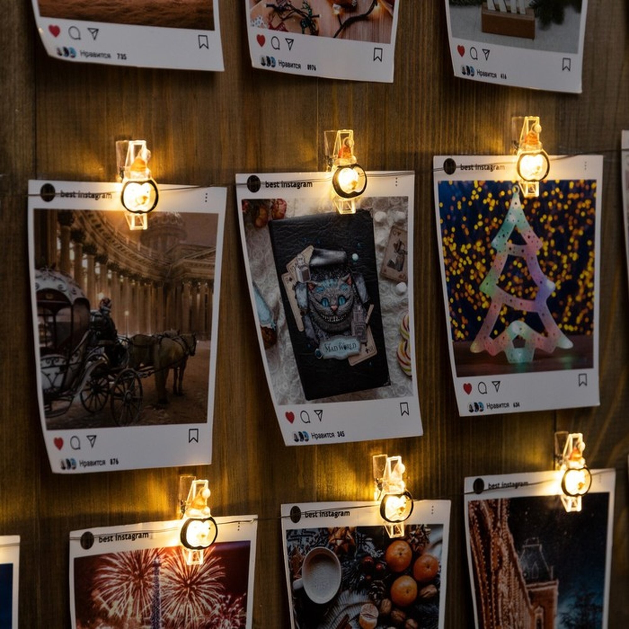 Гирлянда «Нить» 2 м роса с насадками «Прищепки-пингвин», IP20, серебристая нить, 20 LED, свечение тёплое белое