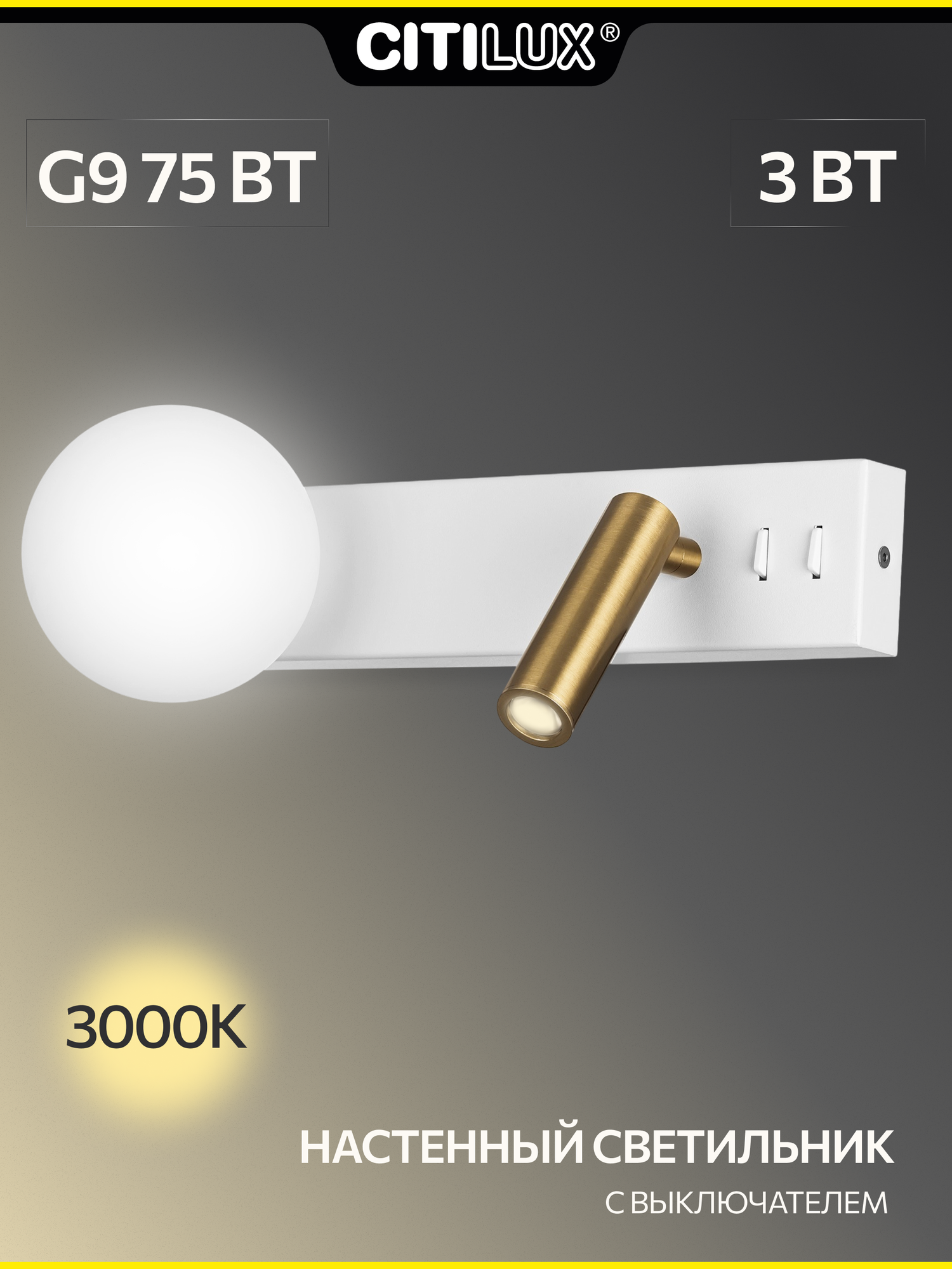 Светильник с выключателем Citilux Декарт CL704450 LED Белый+Бронза