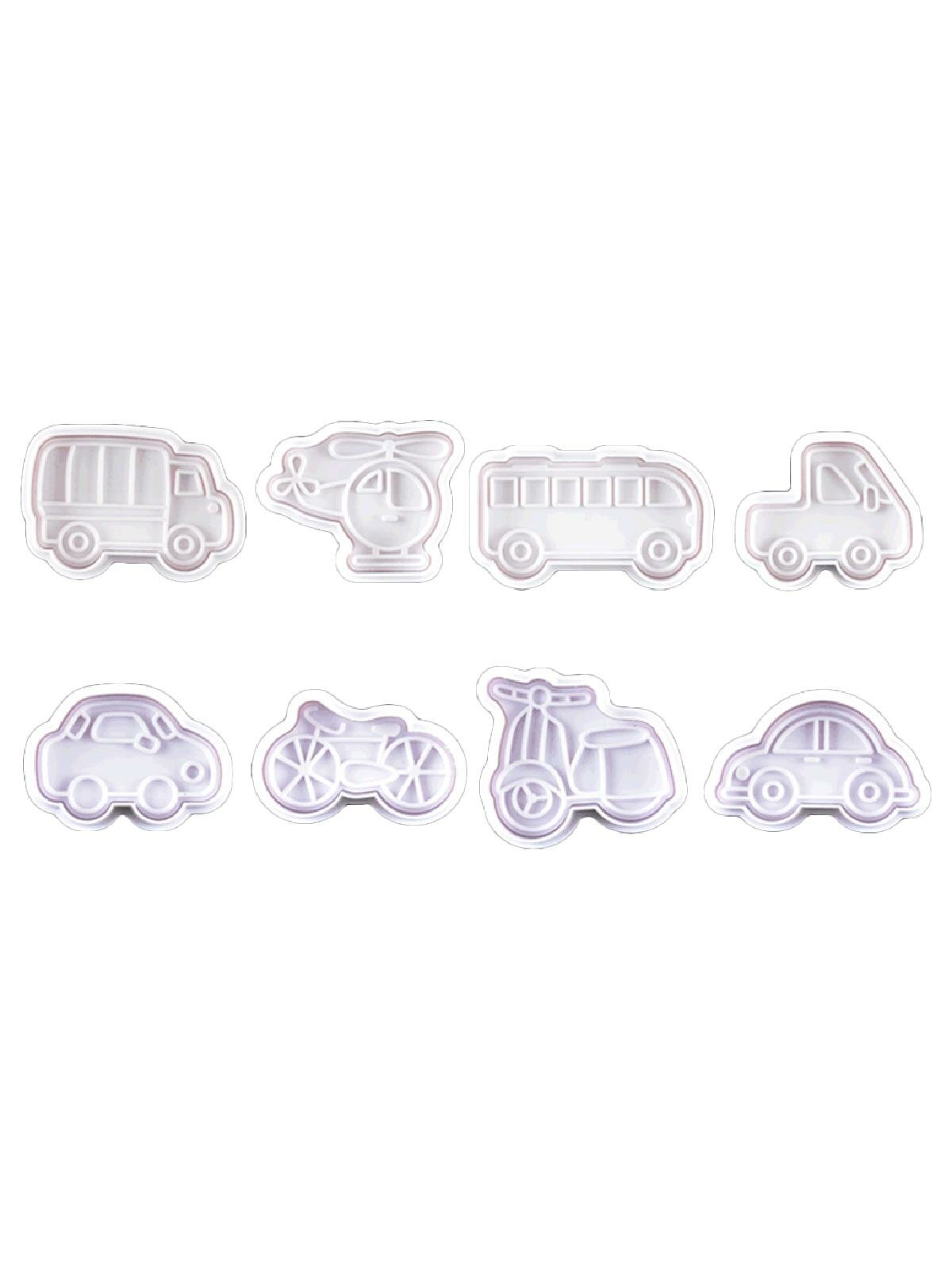 8шт Пластиковая форма для выпечки с рисунком велосипедного автомобиля, Кухонная Формочка для печенья, Кондитерский Поршень, 3D Пресс-форма для украшения торта