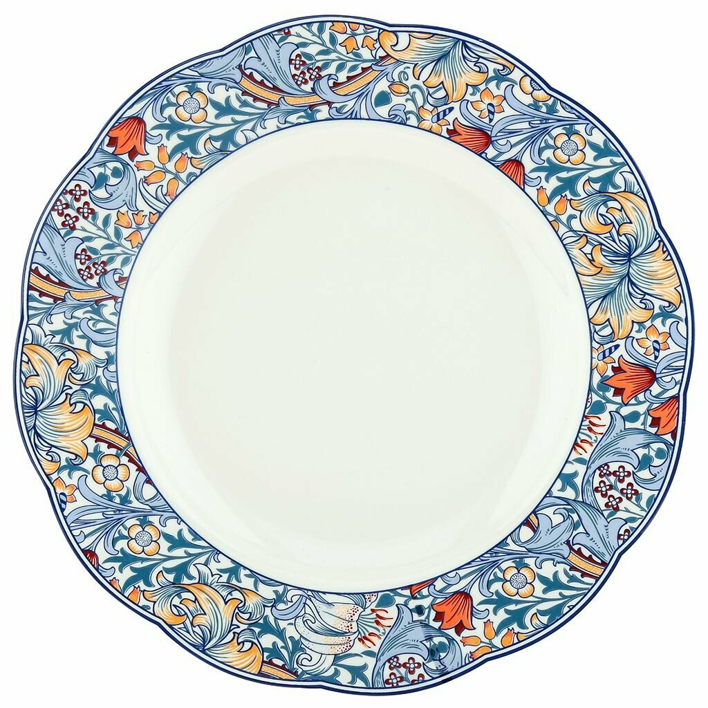 "Династия" Тарелка мелкая фарфоровая д220мм h26мм, с деколью, волнистый край, отводка, в коробке