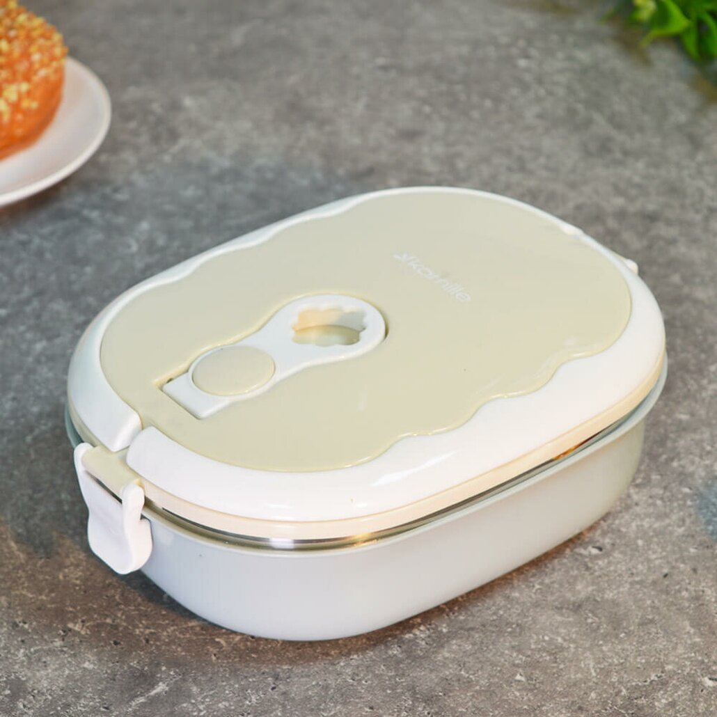 Ланч бокс 700мл, белый/бежевый, удобный пластиковый контейнер для еды