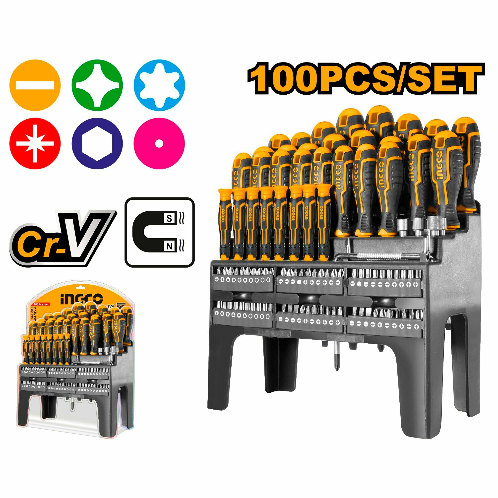 Набор отверток и бит 40+60 шт INGCO INDUSTRIAL HKSD10028