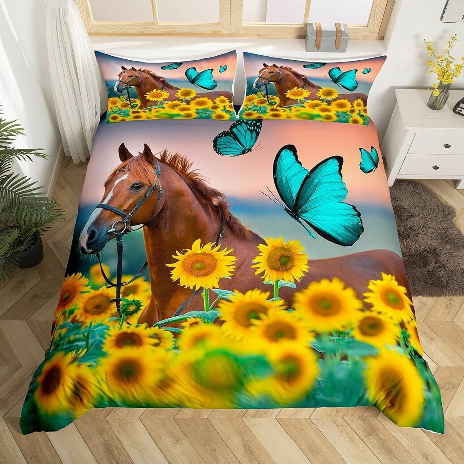 Комплект постельного белья набор horse sunflower напечатанный набор мальчиков