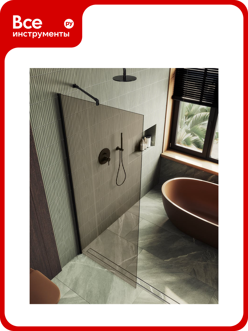 Душевая перегородка MaybahGlass в широком профиле, 1950х1090 мм, стекло бронза 8 мм, MGD-678-6ш, из закаленного