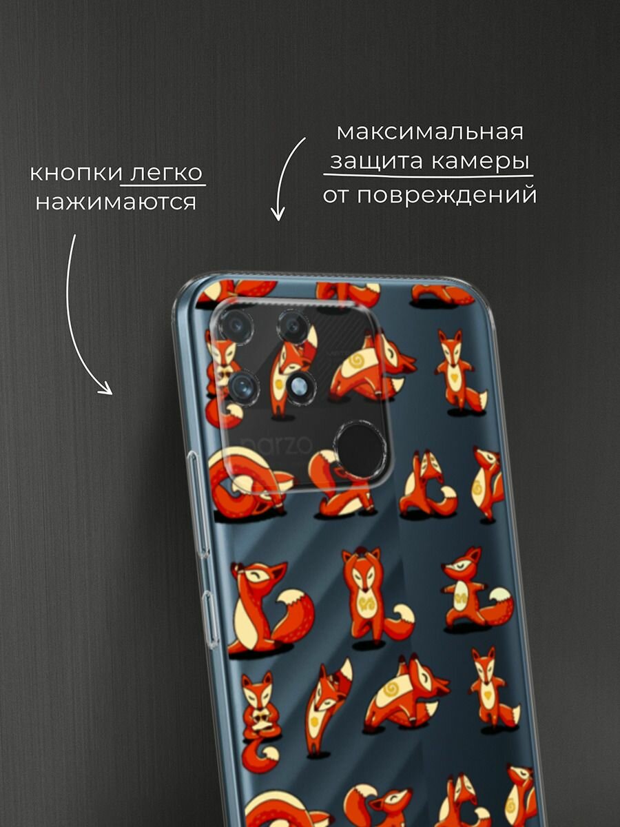 Чехол на Realme Narzo 50A / Реалми Нарзо 50A с принтом "Йога для лисы", прозрачный — фото 1