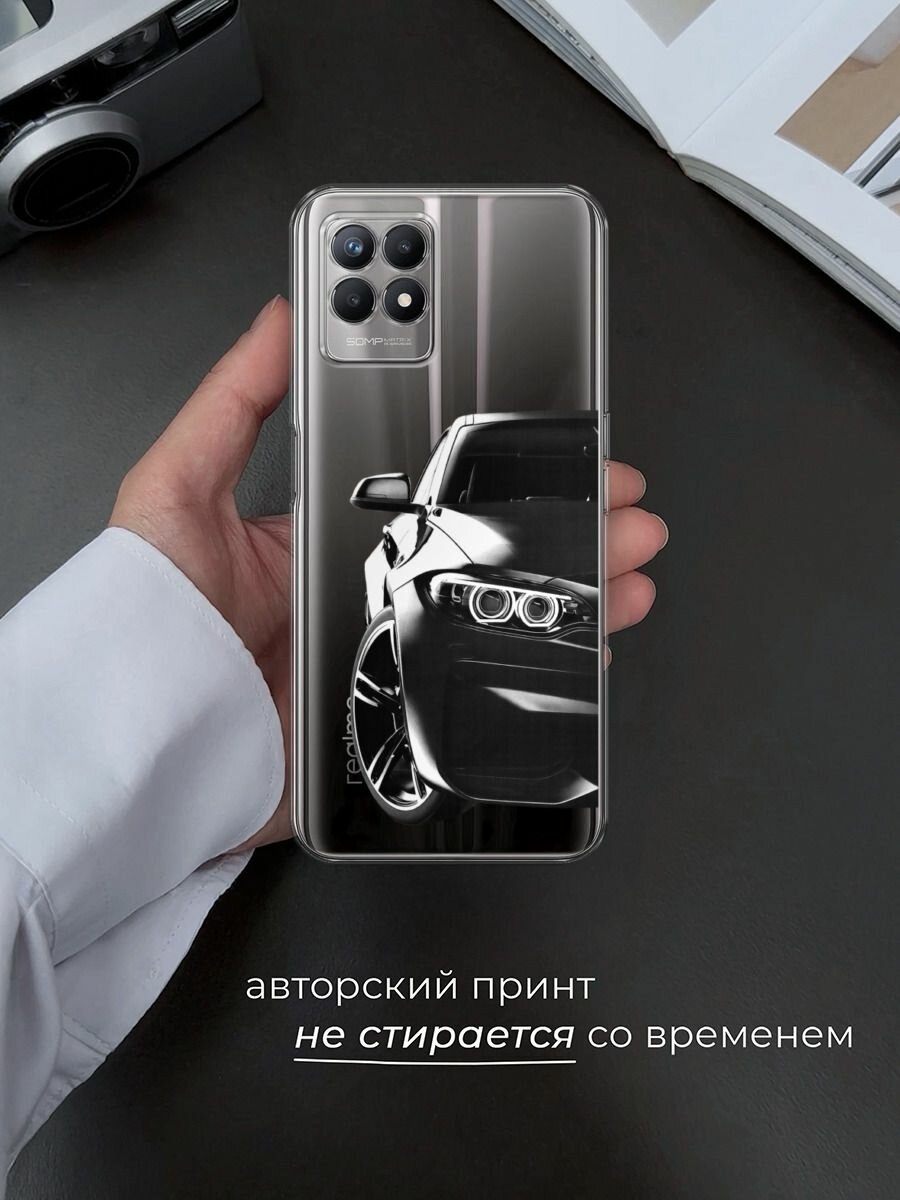 Чехол на Realme 8i / Реалми 8i с принтом "Крутая черная машина", прозрачный — фото 1